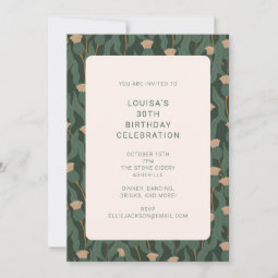 Vintage Forest Green Blush Floral Birthday Party Invitation | Zazzle