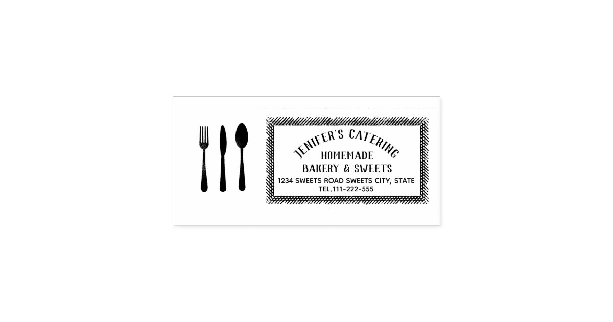 Vintage fork knife spoon catering chef bakery self-inking stamp | Zazzle