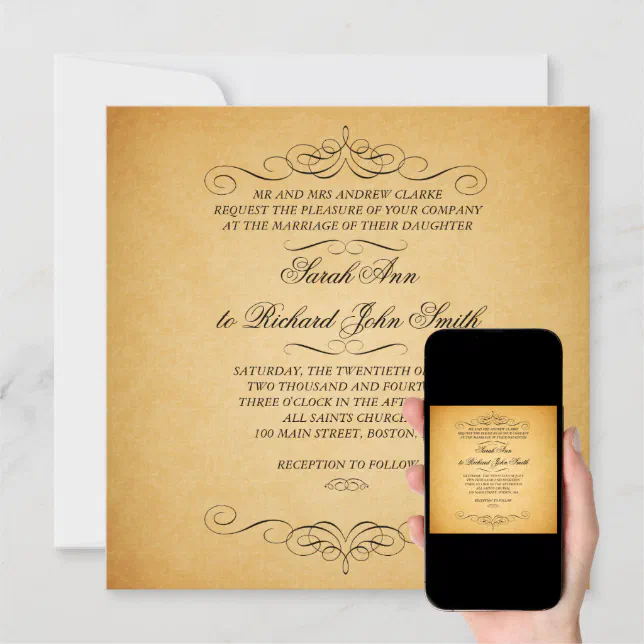 Vintage Formal Wedding Invitations Flourish | Zazzle