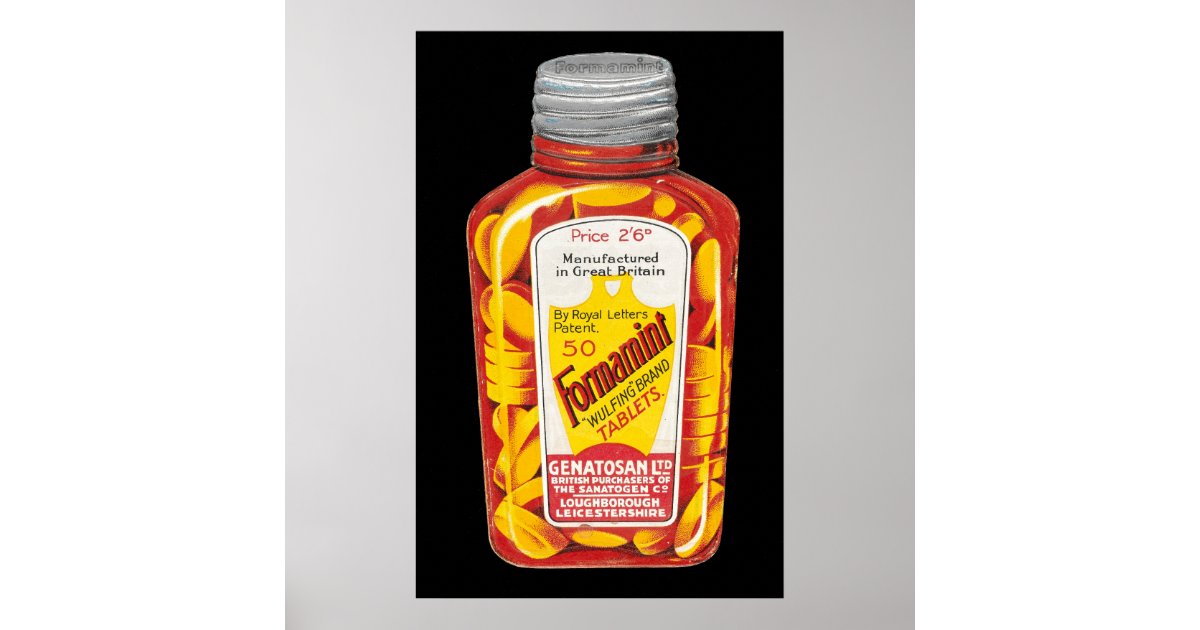 Vintage Formamint Medical Tablets Advertisement Poster | Zazzle
