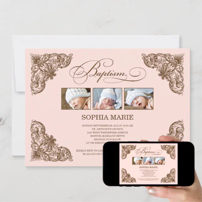 VINTAGE FRAME | BAPTISM INVITATION | Zazzle