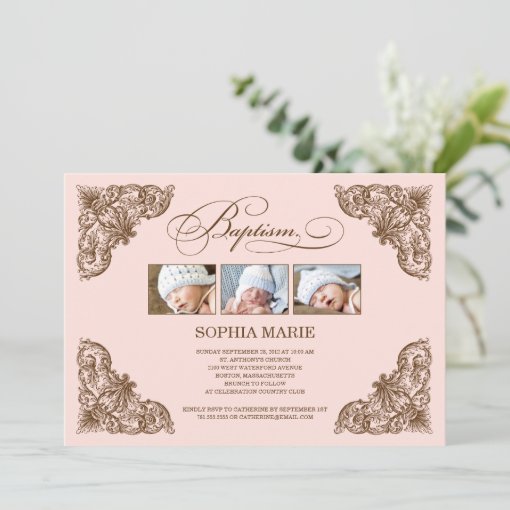 VINTAGE FRAME | BAPTISM INVITATION | Zazzle