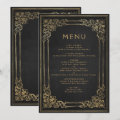 Vintage Frame Black Gold Wedding Menu | Zazzle