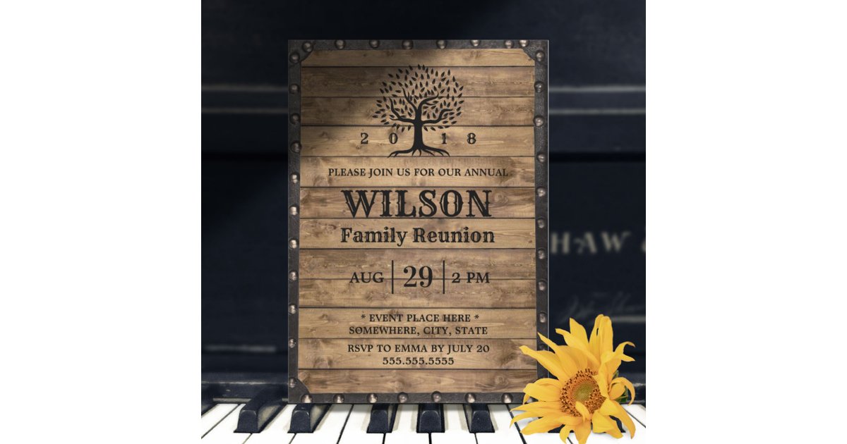 Vintage Framed Rustic Family Tree Family Reunion Invitation | Zazzle