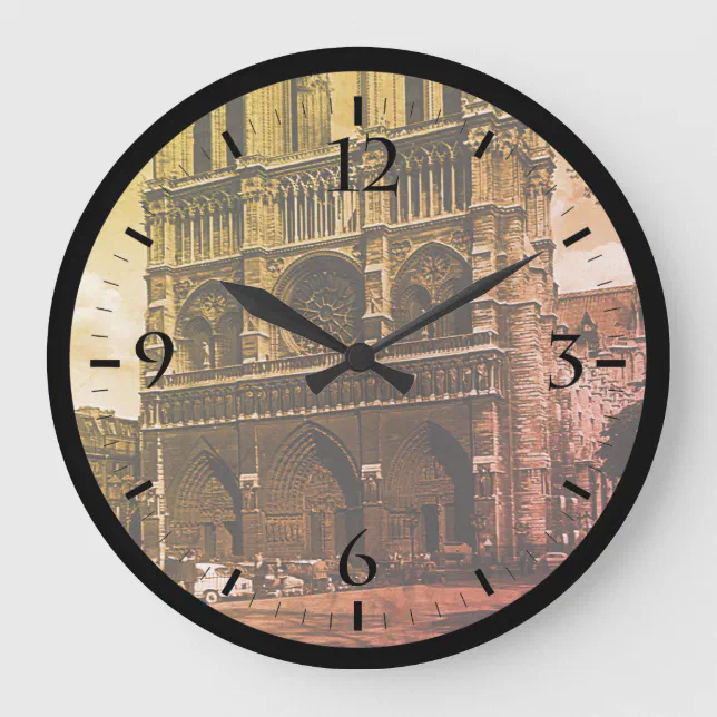 Vintage France Paris Notre Dame Cathedral Large Cl Clock | Zazzle