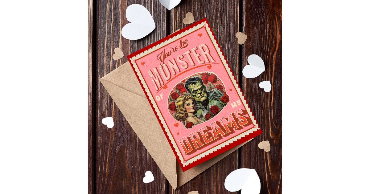 Vintage Frankenstein Horror Valentine's Day Card | Zazzle