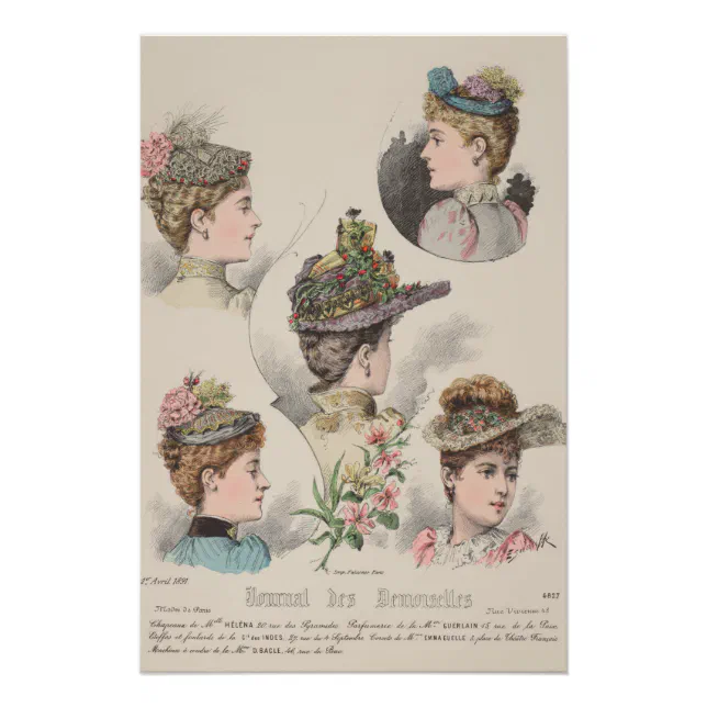Vintage French Ad Victorian Spring Hats Paris Poster | Zazzle