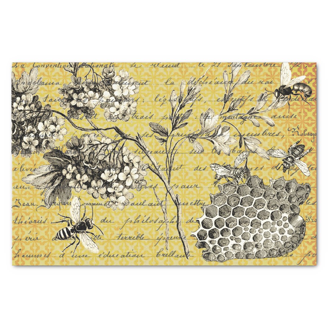 Vintage French Bee and Flower Decoupage Tissue Paper | Zazzle
