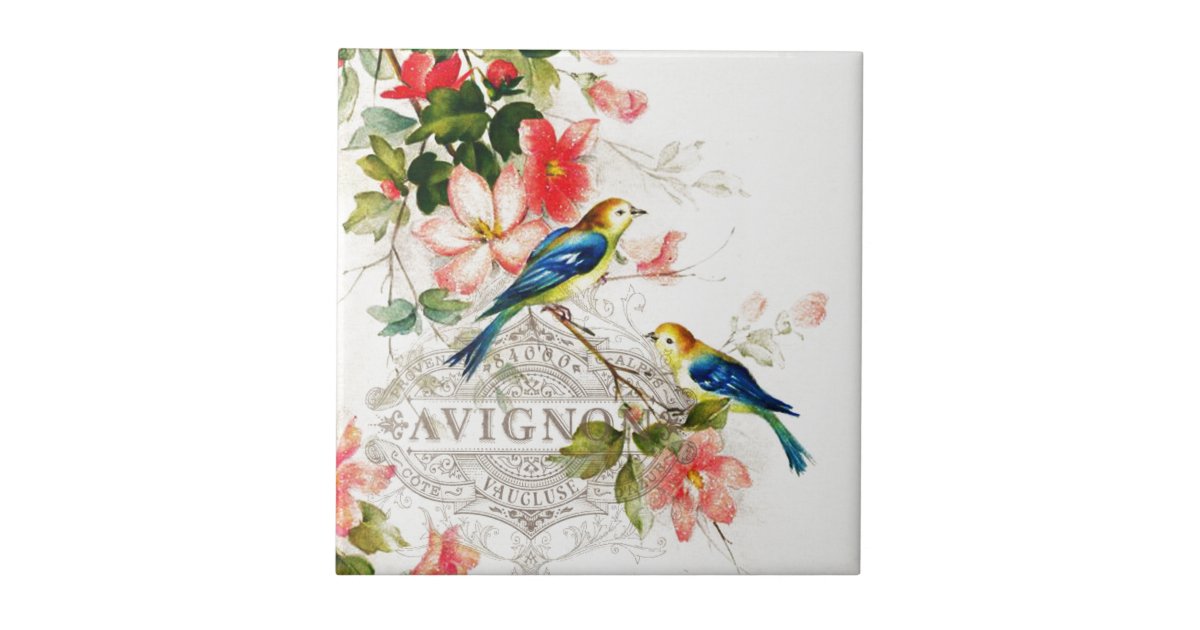 Vintage French Birds Design White Tile | Zazzle