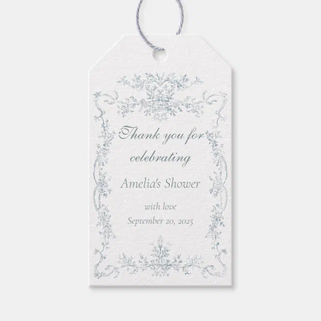 Vintage French Blue Frame Bridal Showe Gift Tags | Zazzle