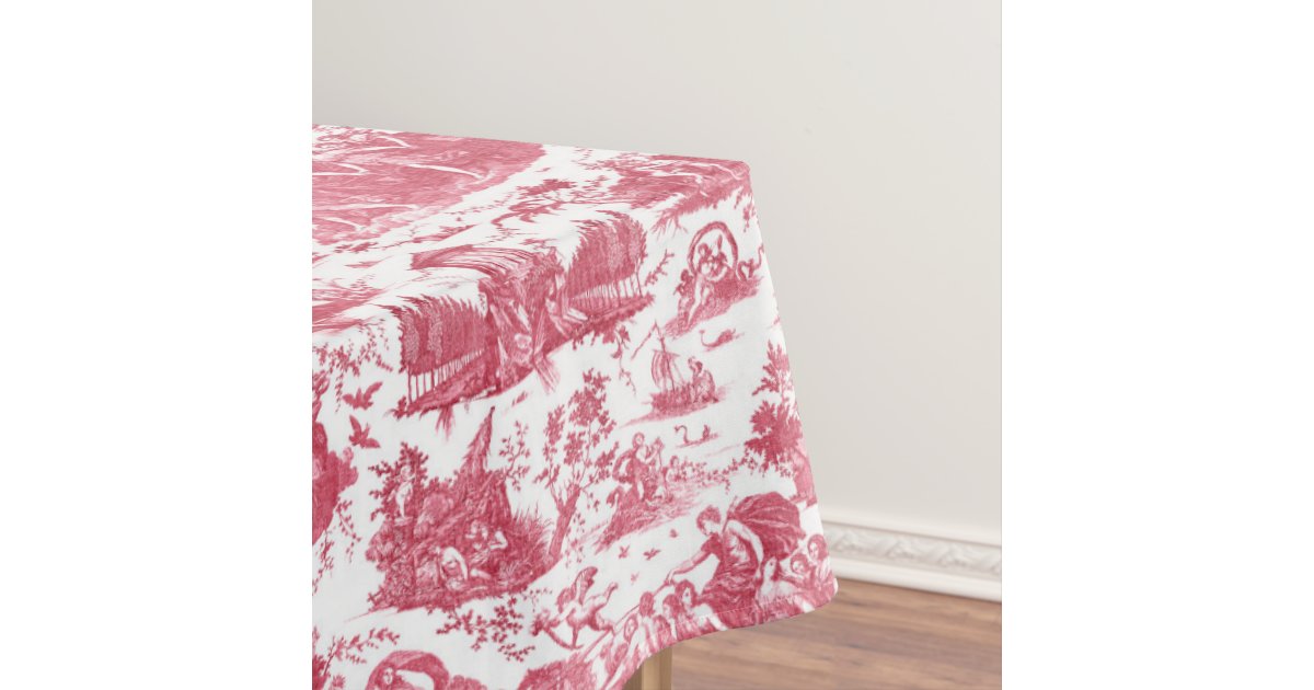 Vintage French Chariot of Dawn Toile de Jouy-Red Tablecloth | Zazzle