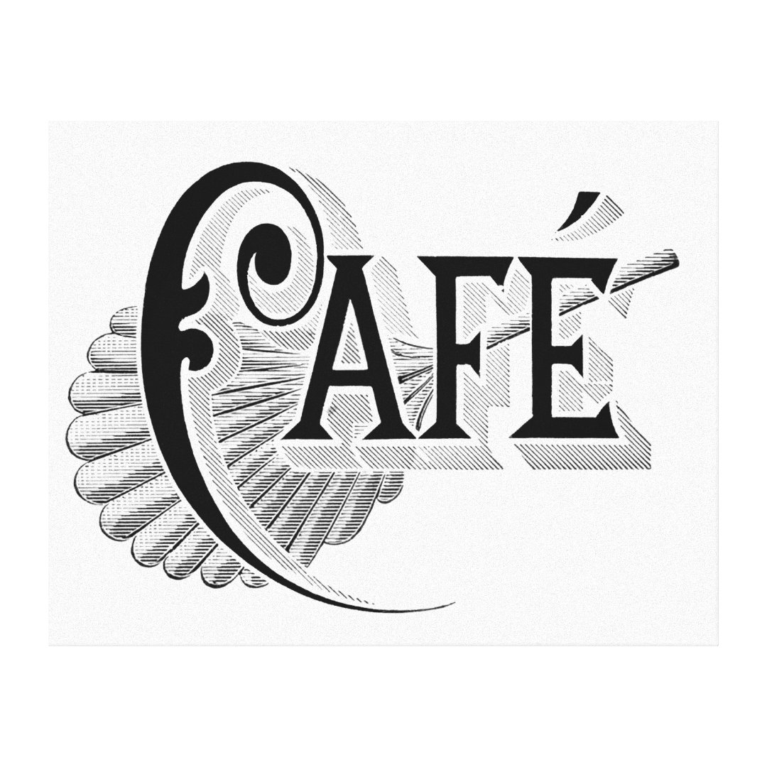 Vintage French Chic Deco Cafe Logo Wall Art Canvas | Zazzle