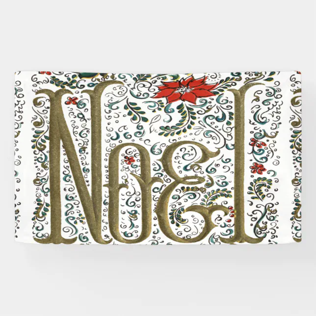 vintage french christmas poinsettia joyeux noel banner | Zazzle