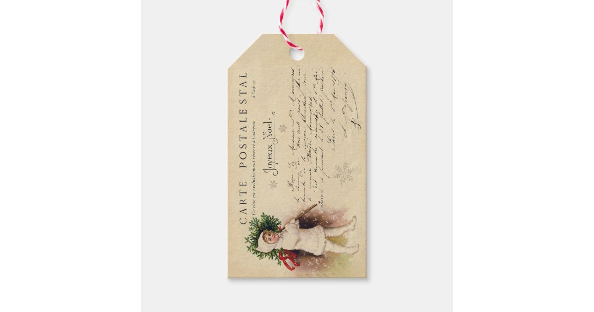 Vintage French Christmas Tree Postcard Gift Tags | Zazzle
