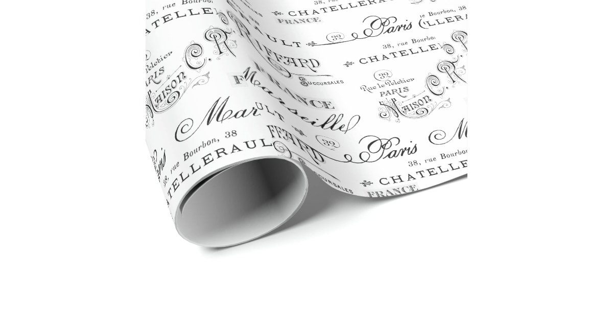 Vintage French City Names Paris Wrapping Paper | Zazzle