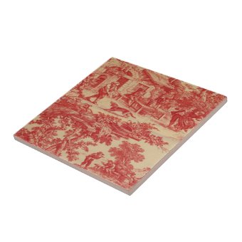 Vintage French Country Red CreamToile Ceramic Tile | Zazzle
