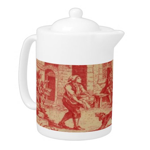 Vintage French Country Red Toile Print Teapot | Zazzle