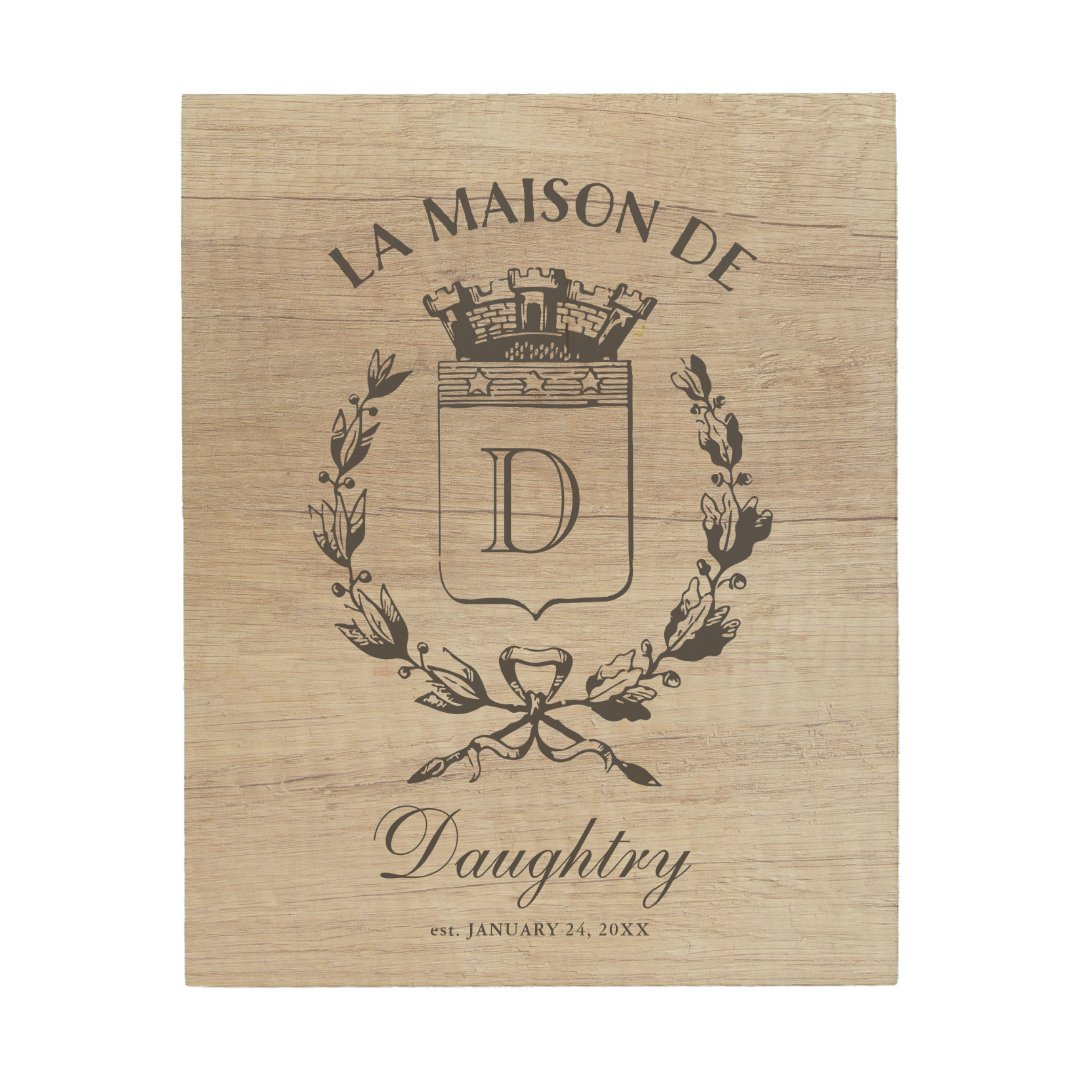 Vintage French Crest Home of Custom Name Wood Art | Zazzle