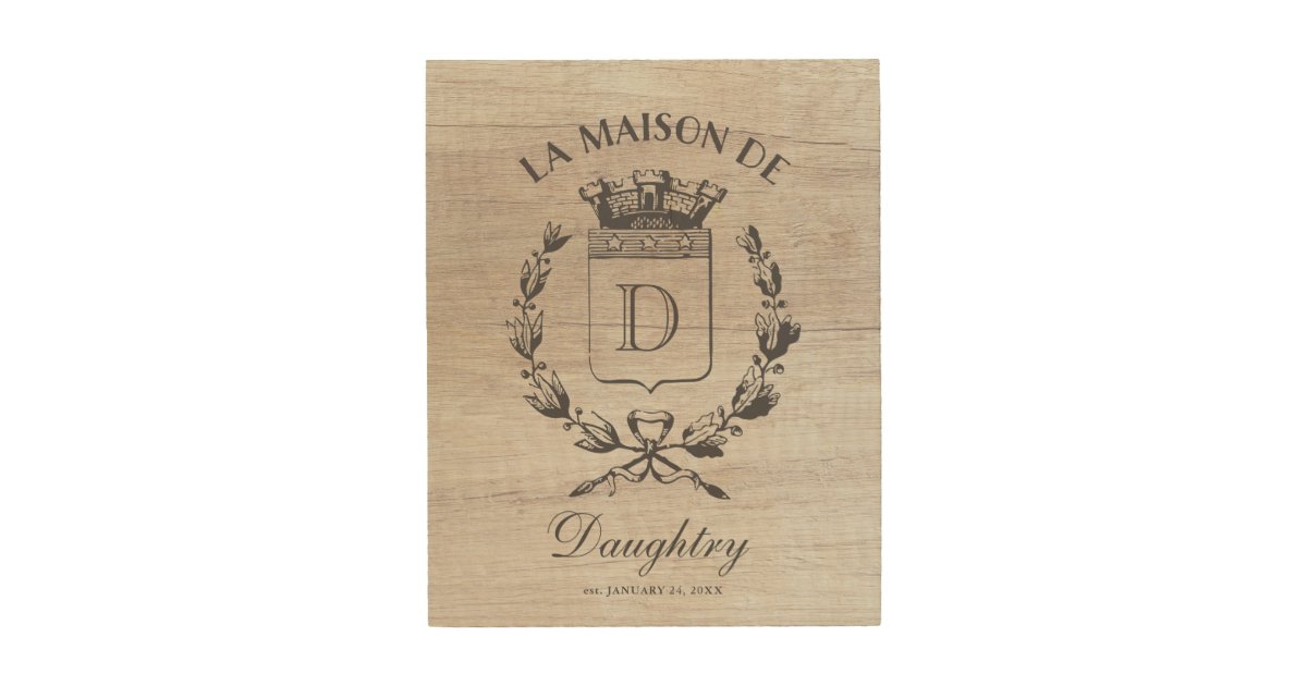 Vintage French Crest Home of Custom Name Wood Art | Zazzle