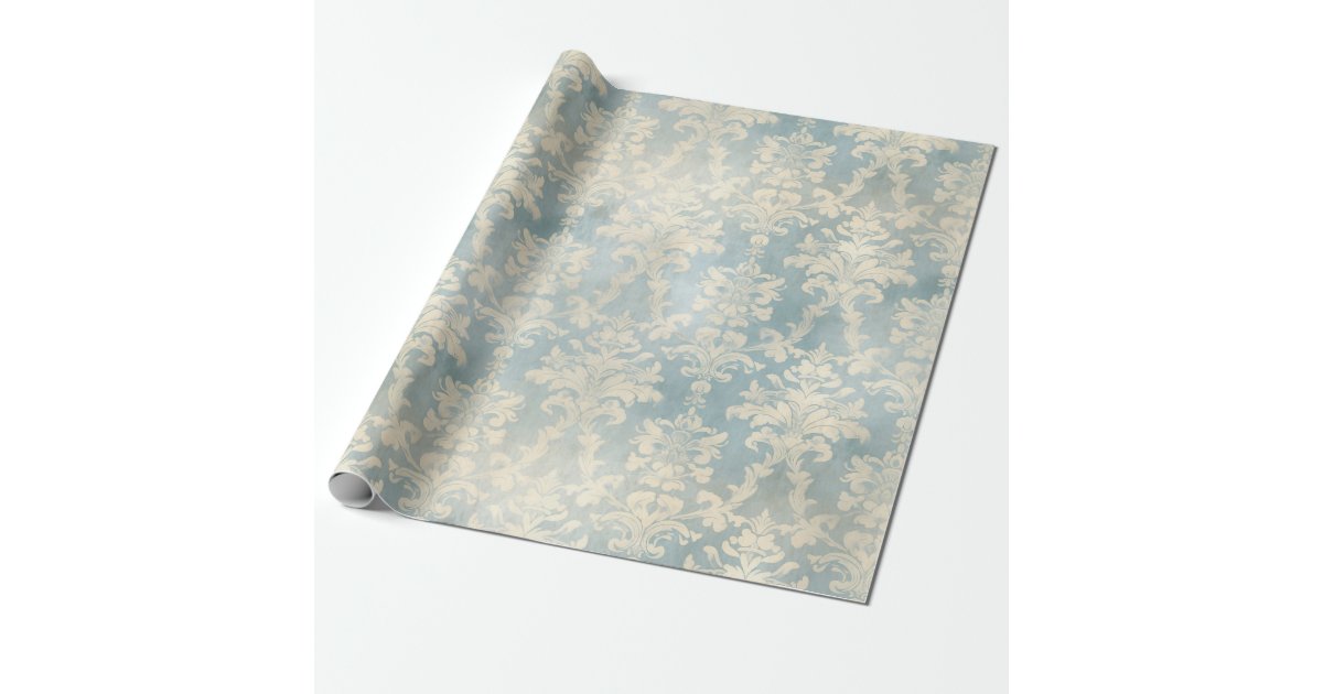 Vintage French Dusty Blue Damask Wrapping Paper | Zazzle