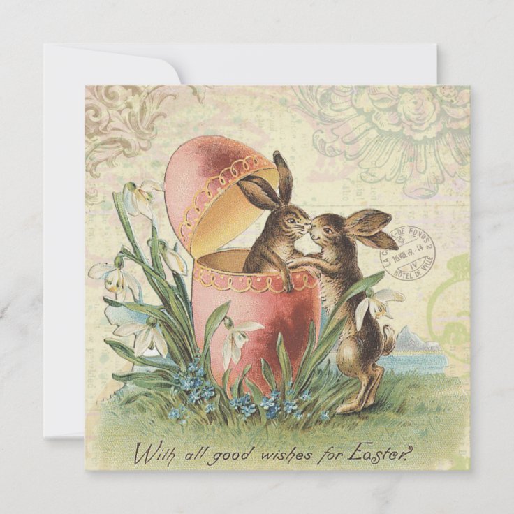 Vintage French Easter bunnies Holiday Card | Zazzle