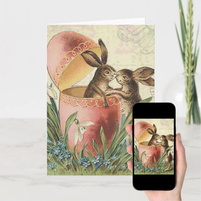 Vintage French Easter bunnies Holiday Card | Zazzle