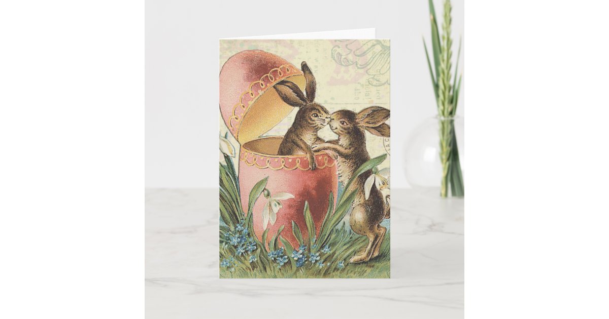 Vintage French Easter bunnies Holiday Card | Zazzle