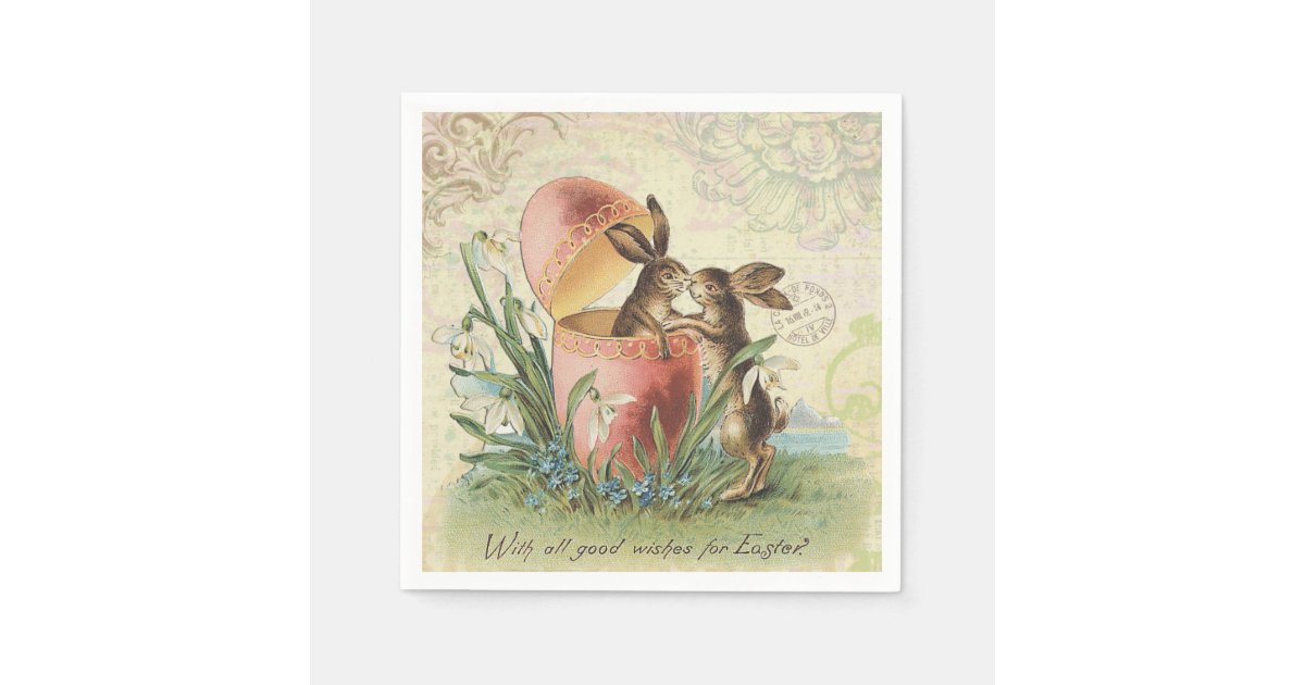 Vintage French Easter bunnies Napkins | Zazzle