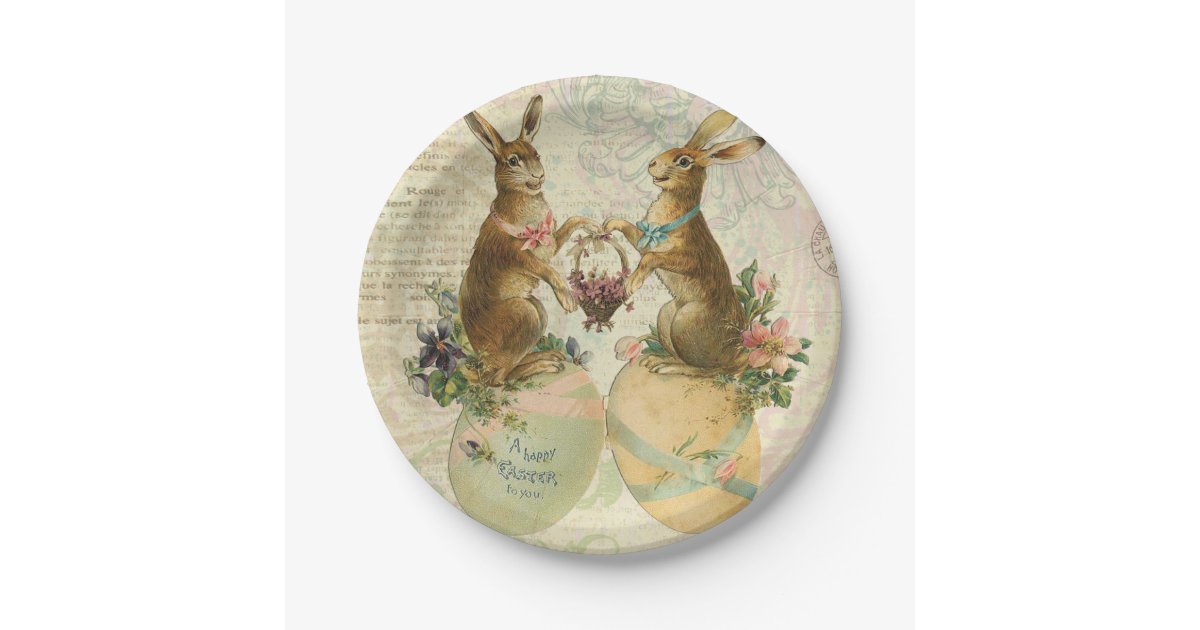 Vintage French Easter bunnies Paper Plates | Zazzle