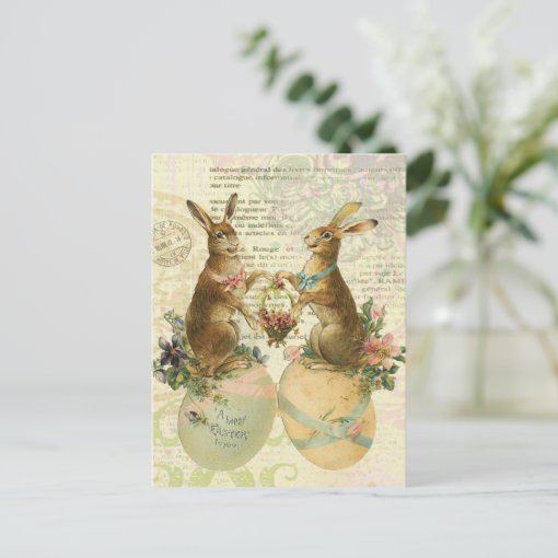 Vintage French Easter Bunnies postcard | Zazzle