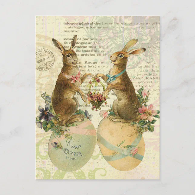 Vintage French Easter Bunnies postcard | Zazzle