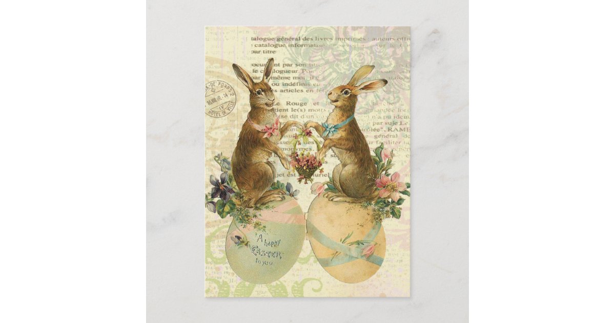 Vintage French Easter Bunnies postcard | Zazzle