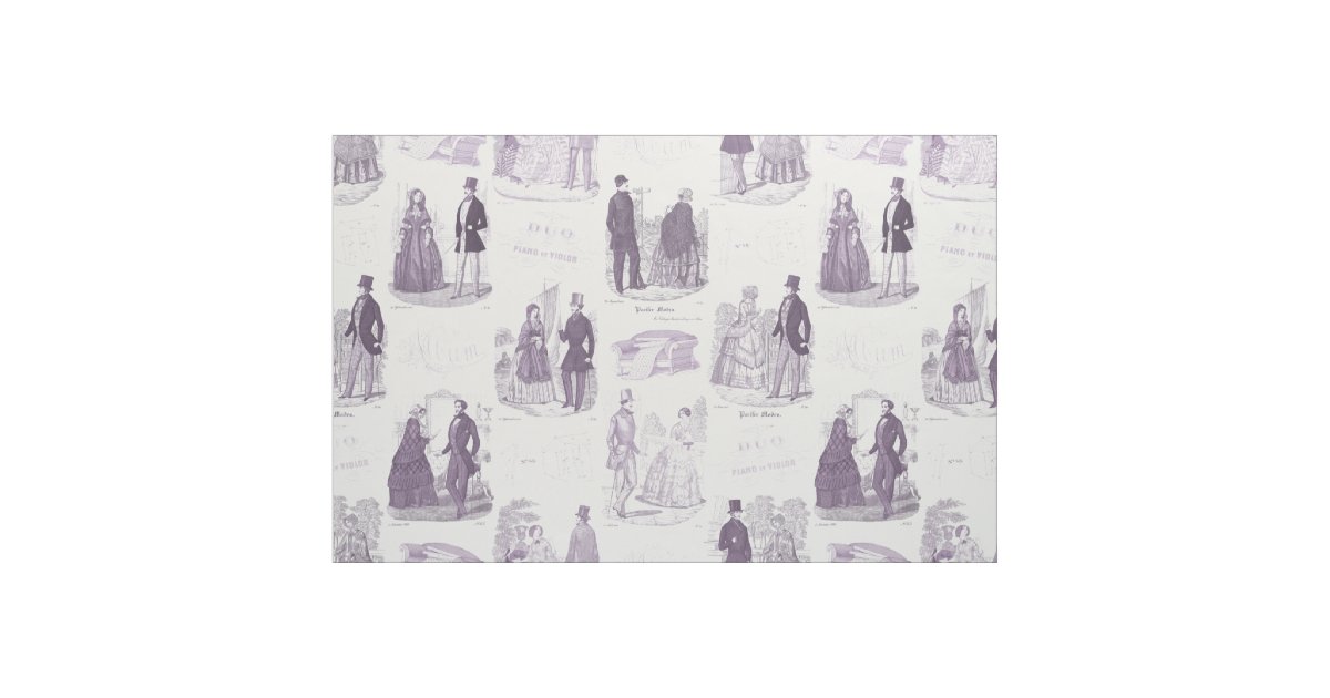 Vintage French Fashion Toile Purple and White Fabric | Zazzle