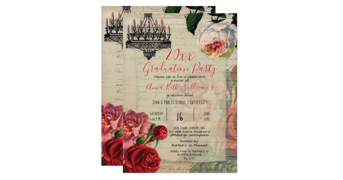 Vintage French Floral Boho Graduation Party Invitation | Zazzle.com
