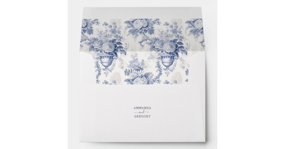 Vintage French Floral Toile Blue Envelope | Zazzle