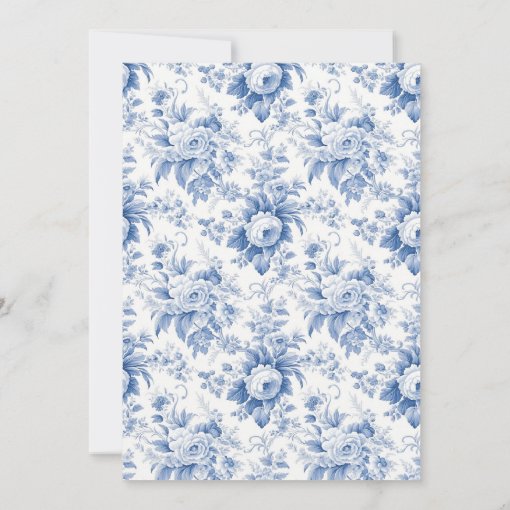 Vintage French Floral Toile Blue Wedding Invitation | Zazzle