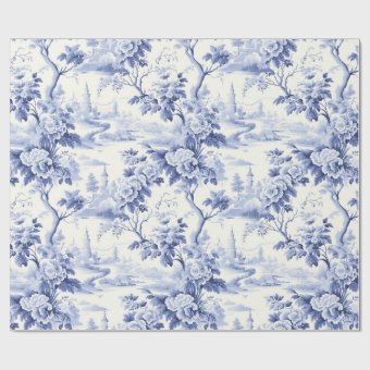 Vintage French Floral Toile Blue Wrapping Paper | Zazzle