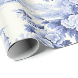 Vintage French Floral Toile Blue Wrapping Paper | Zazzle