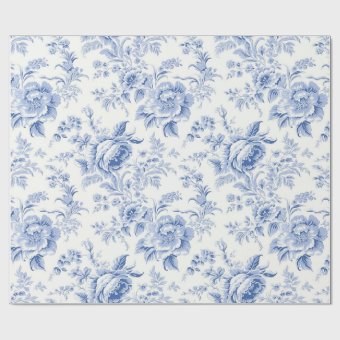 Vintage French Floral Toile Blue Wrapping Paper | Zazzle