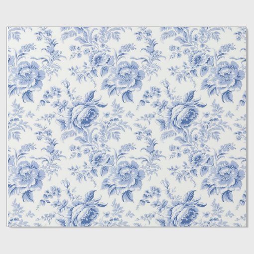 Vintage French Floral Toile Blue Wrapping Paper | Zazzle