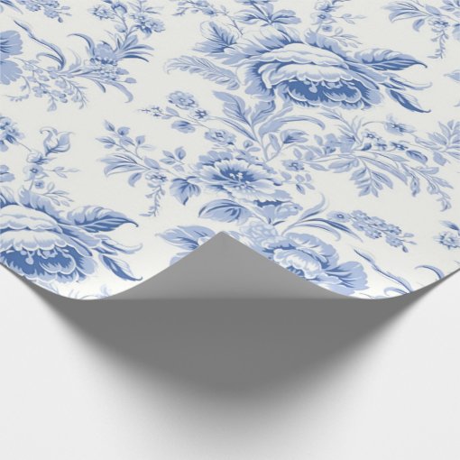 Vintage French Floral Toile Blue Wrapping Paper | Zazzle