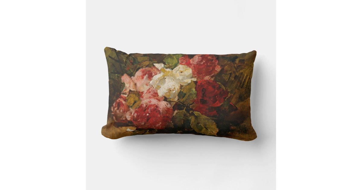 Vintage French Georges Jeannin Roses III Lumbar Pillow | Zazzle