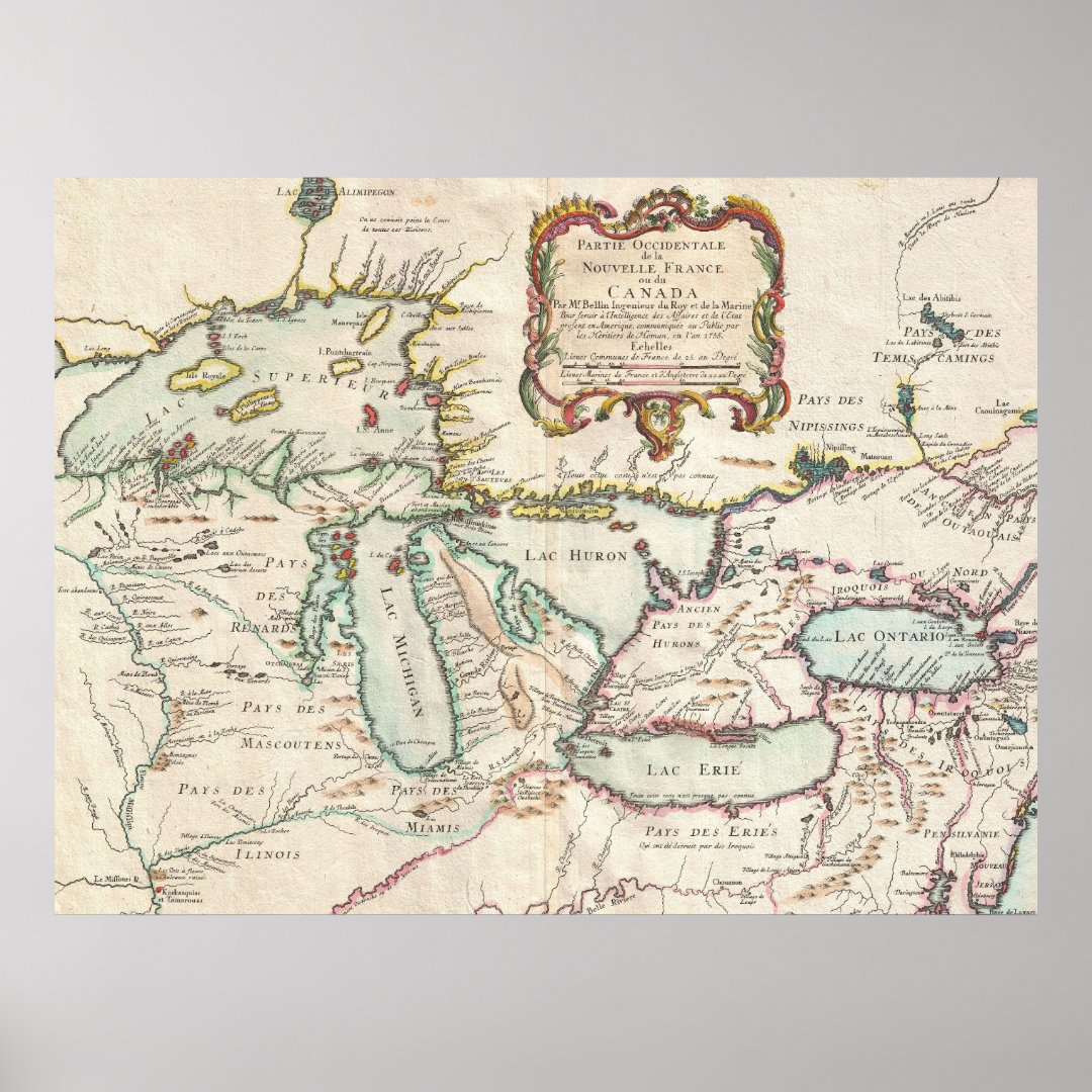 Vintage French Great Lakes Map Poster | Zazzle