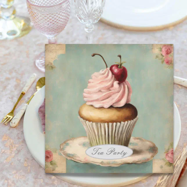 Vintage French Pink Cupcake Birthday Party Invitation | Zazzle