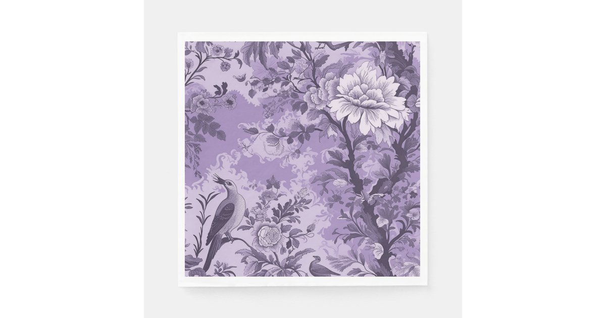 Vintage French Purple Toile Fleurie Napkins | Zazzle