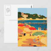 Vintage French Riviera Beach Illustration Postcard | Zazzle