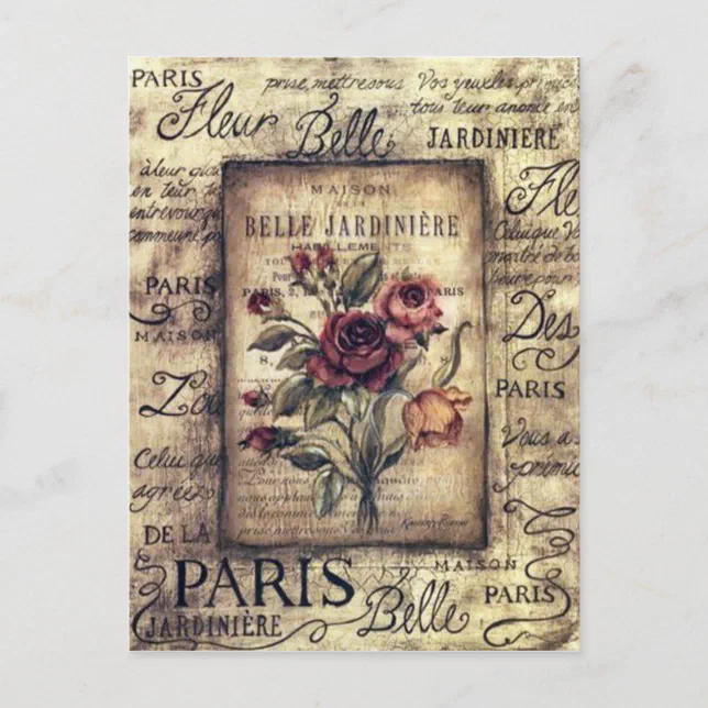 Vintage French Rose Design Postcard | Zazzle