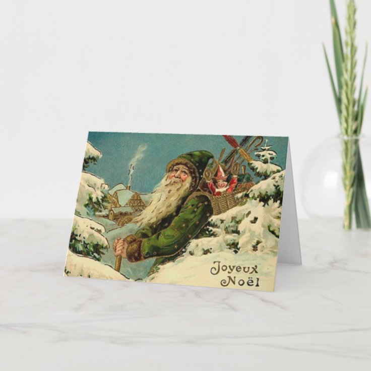 Vintage French Santa Christmas Greeting Card | Zazzle