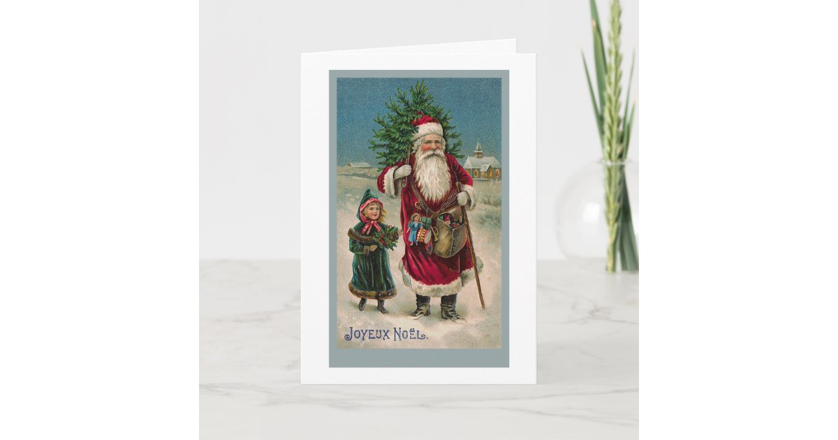 Vintage French Santa Claus Holiday Card | Zazzle