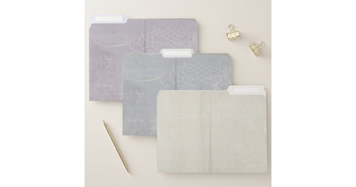 Vintage French Script Lavender Grey Cream Elegant File Folder | Zazzle